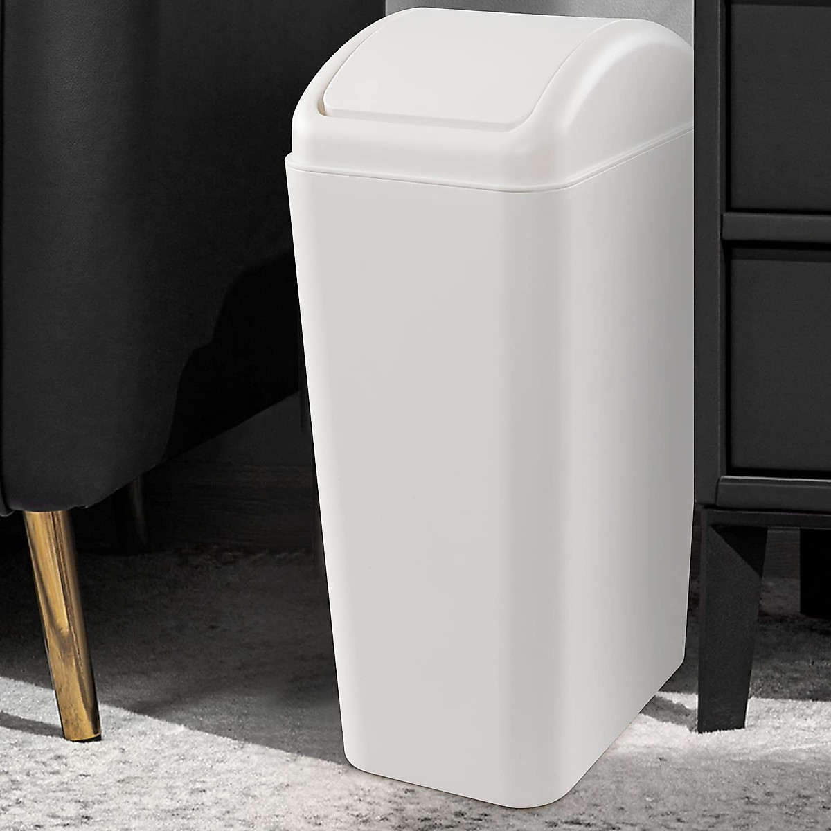 Readsky 3.5 Gallon Swing Top Trash Can, Plastic Garbage Can with Swing Lid, Light Grey