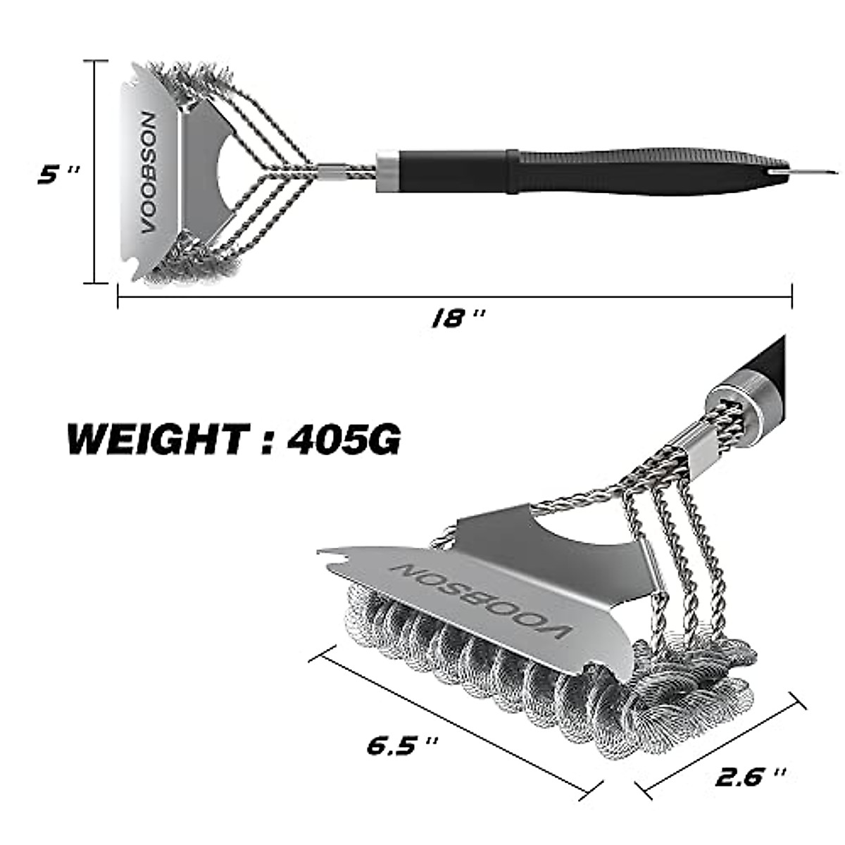 VOOBSON Grill Brush Bristle Free 3 in 1 BBQ Cleaning Brush and Scraper -18'' inch Stainless Steel Barbecue Accessories for Outdoor Grill