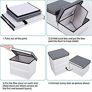 TNELTUEB Folding Pet Stairs,3 Steps Foldable Dogs Stair for Small to Medium Dog and Pet, Pet Storage Stepper for High beds Sofa, Holding up to 50 lbs Pet Dog Cat(Grey)