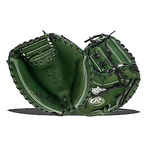 Rawlings | Heart of The Hide Baseball Catcher's Mitt | Right Hand Throw | 34" - 1 Pc. Solid Web | Military Green