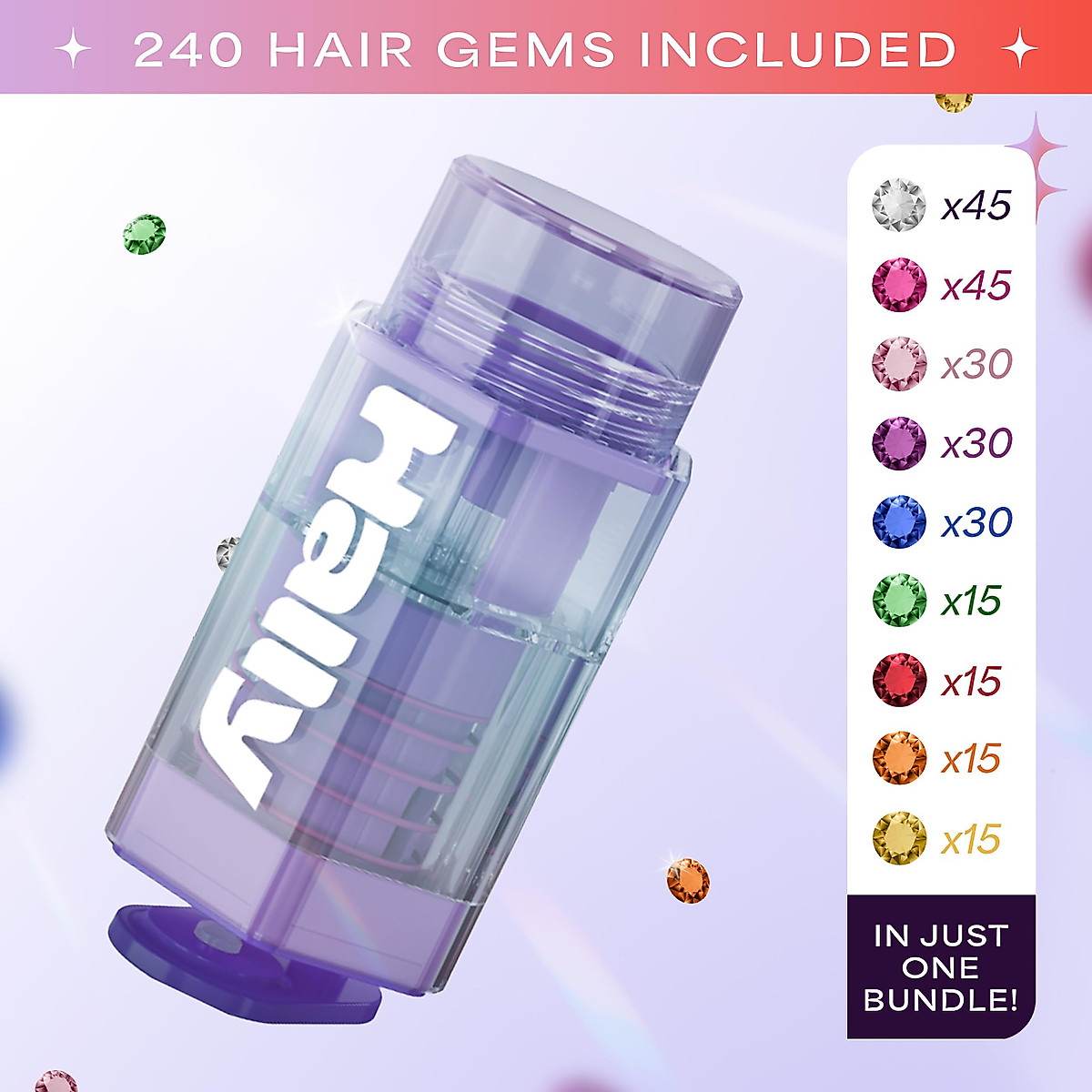 Hally Hair Gems Pen Applicator - Includes Hair Styling Tool with 240 Multicolored Adhesive Gem Stickers Hair Jewels - Stylish Hair Accessories for School, Halloween, Festivals, Wedding, Parties & More