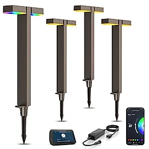 XMCOSY+ Low Voltage Landscape Lights, 400LM Smart Outdoor Lights with APP Control, LED RGBW Landscape Lighting, Works with Alexa, 12V 8W Outdoor Landscape Path Lights for Yard Garden Walkway, 4 Pack