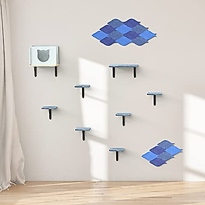Bodato Cat Wall Shelves Set, Cat Wall Climbing Furniture - 7 Wooden Steps,1 Condo House and 2 Fish Shape Scratcher Included