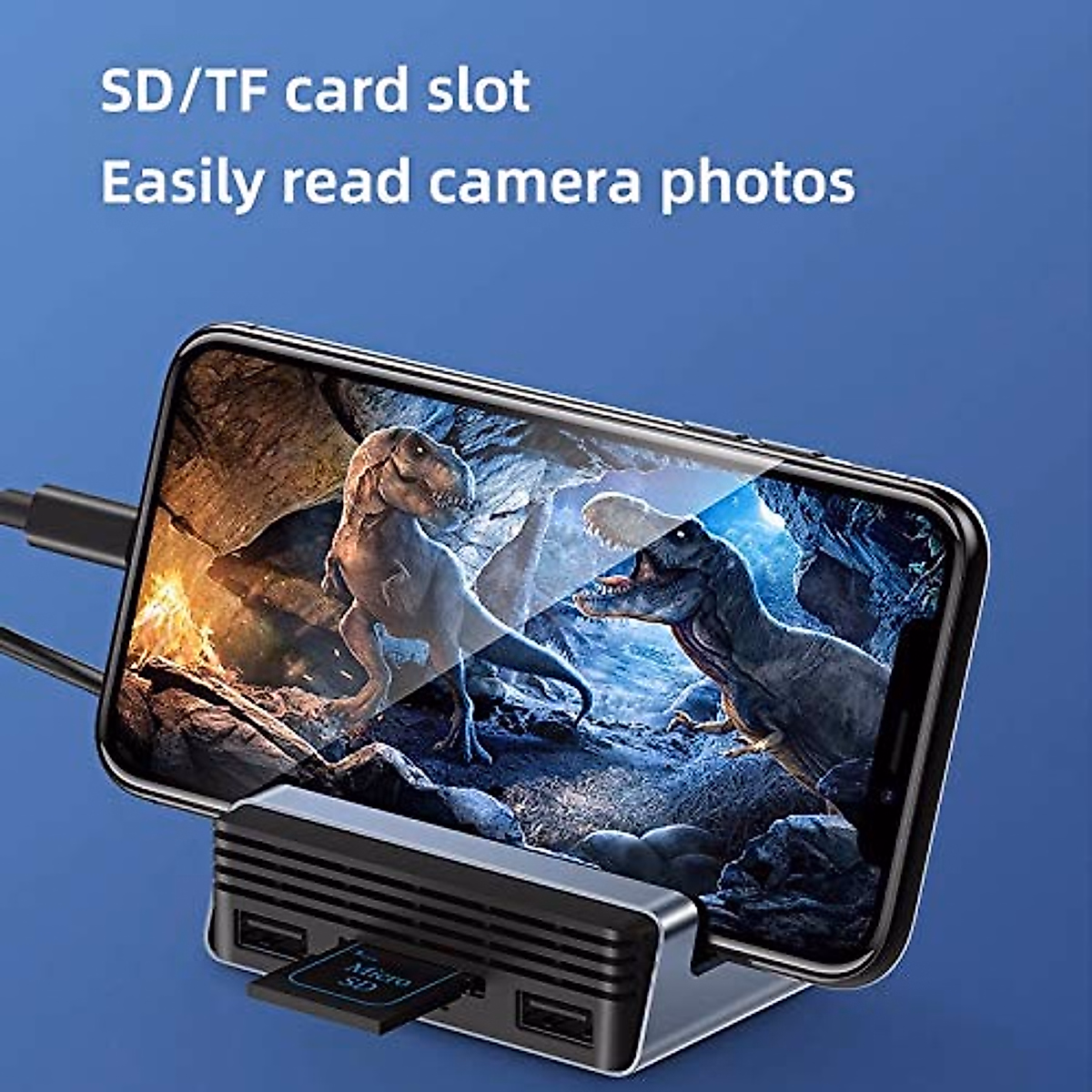 SLSFJLKJ USB C Hub Type-C Docking Station Type-C to 4K HDMI-Compatible PD SD/TF Card Reader RJ45 Phone Holder Stand