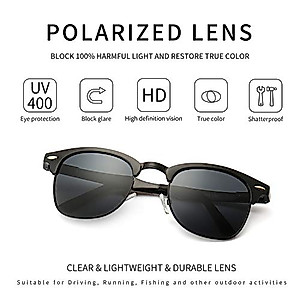 SUNGAIT Classic Half Frame Retro Sunglasses with Polarized Lens (Black Frame Gray Lens)