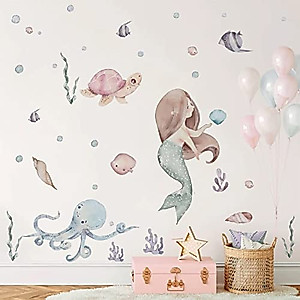 Dreamy Ocean Wall Stickers Sweet Pastel Mermaid Wall Decals Mermaid Themed Girls Rooms Baby Nursery Decor Marine Baby Room Wall Decor