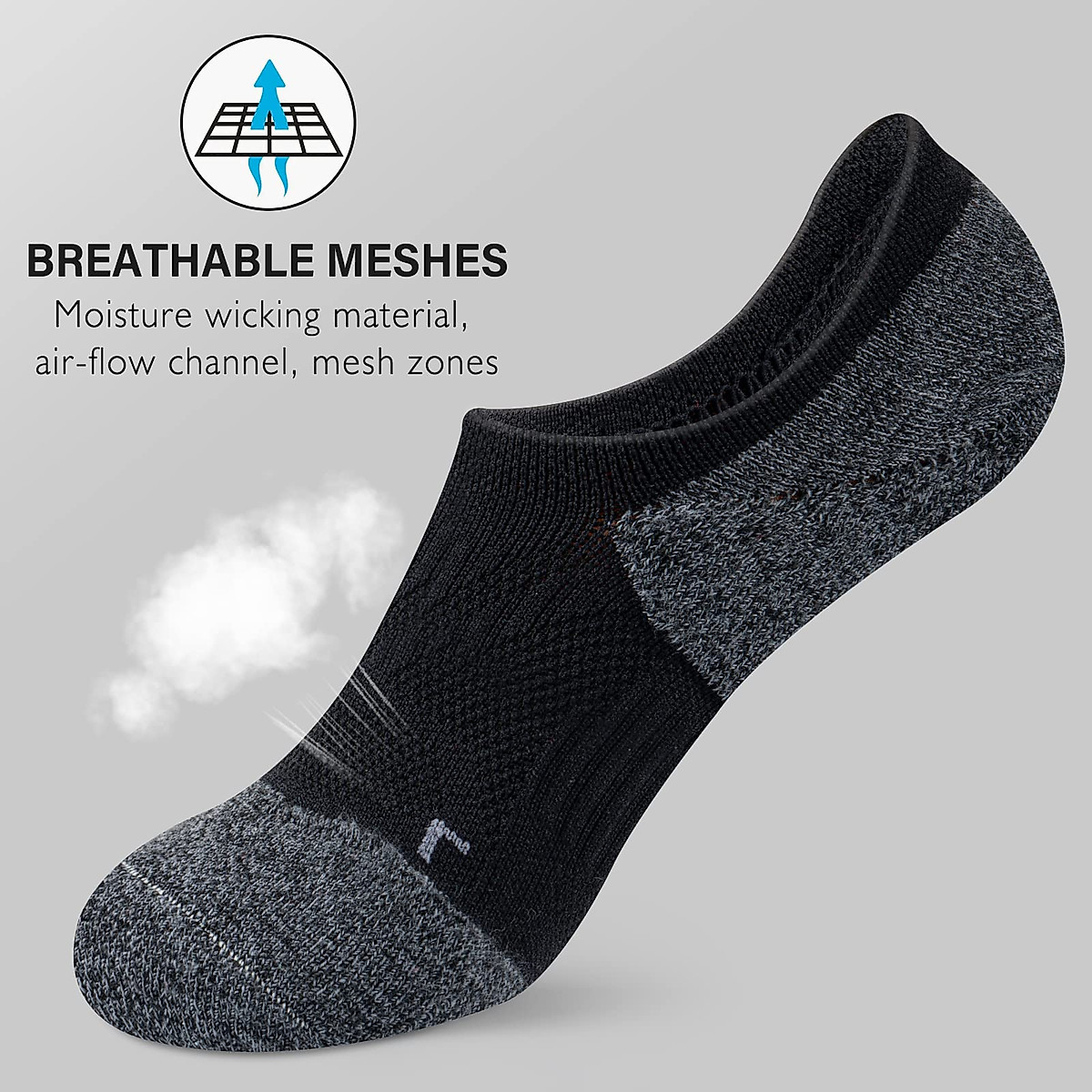 Gonii No Show Socks Womens Athletic Compression Running Low Cut Cushioned Socks 5 Pairs Black