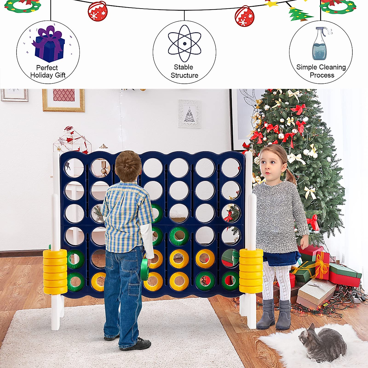 COSTWAY Jumbo 4-to-Score Giant Game Set, 4 in A Row for Kids and Adults, 3.5FT Tall Indoor & Outdoor Game Set with 42 Jumbo Rings & Quick-Release Slider, Perfect for Holiday Party & Family Game
