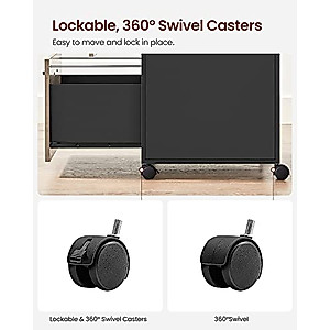VASAGLE File Cabinet, Mobile Filing Cabinet with Wheels, 2 Drawers, Open Shelf, for A4, Letter Size, Hanging File Folders, Heather Greige and Ink Black UOFC071B02