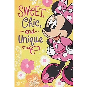 Minnie Mouse Happy Birthday Card for Granddaughter - Yellow, Includes Envelope