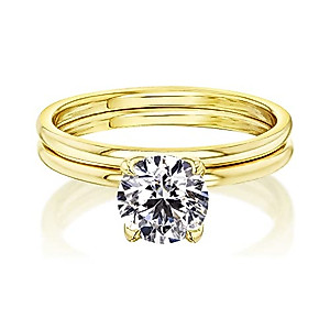 1 Carat IGI Round Floating Tulip Solitaire Bridal Set - 7.0 / yellow-gold / DE