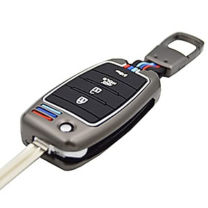 2-Layers Stripes Metal+Silicone Key Fob Cover with Keychain for KIA K3 K5 Cerato Forte Sorento Rio Rio5 Optima Soul Sportage