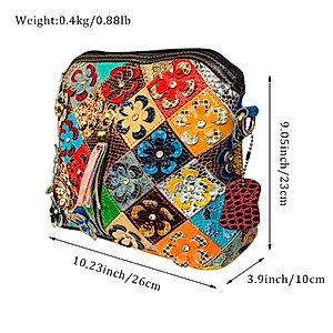 Segater® Women Multicolor Floral Crossbody Bag Cowhide Leather Handbag 3D Snake Pattern Shoulder Bag Travel Patchwork Satchel