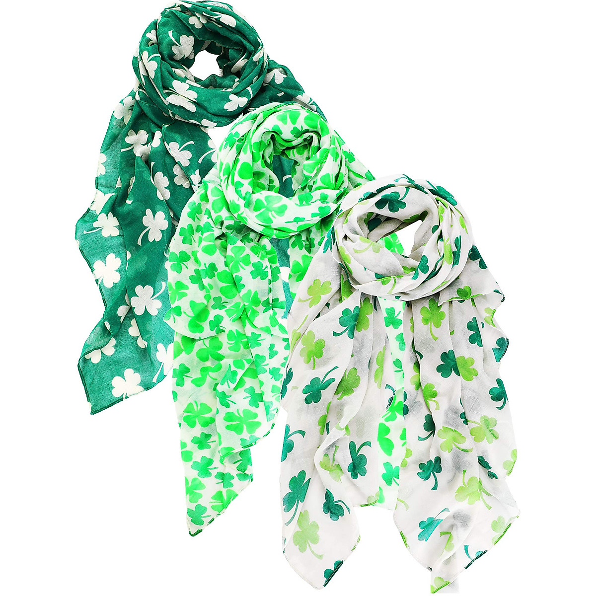 Skylety St. Patrick's Day Printed Scarf Long Shamrock Shawl Irish Theme Scarf for Holiday Outfits Accessories (Color Set 1, 3 Pieces)