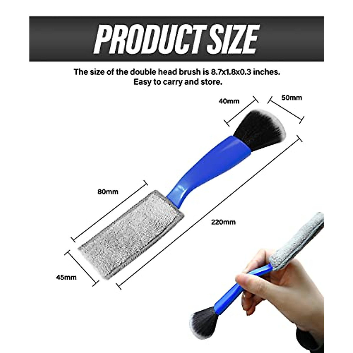 ESEWALAS Universal 2 in 1 Duster for Car Clean,Car Bursh Tool,Double Head Brush,Auto Interior Detailing Brush,Soft Car Interior Detailing Brush Dust Brush (Blue)