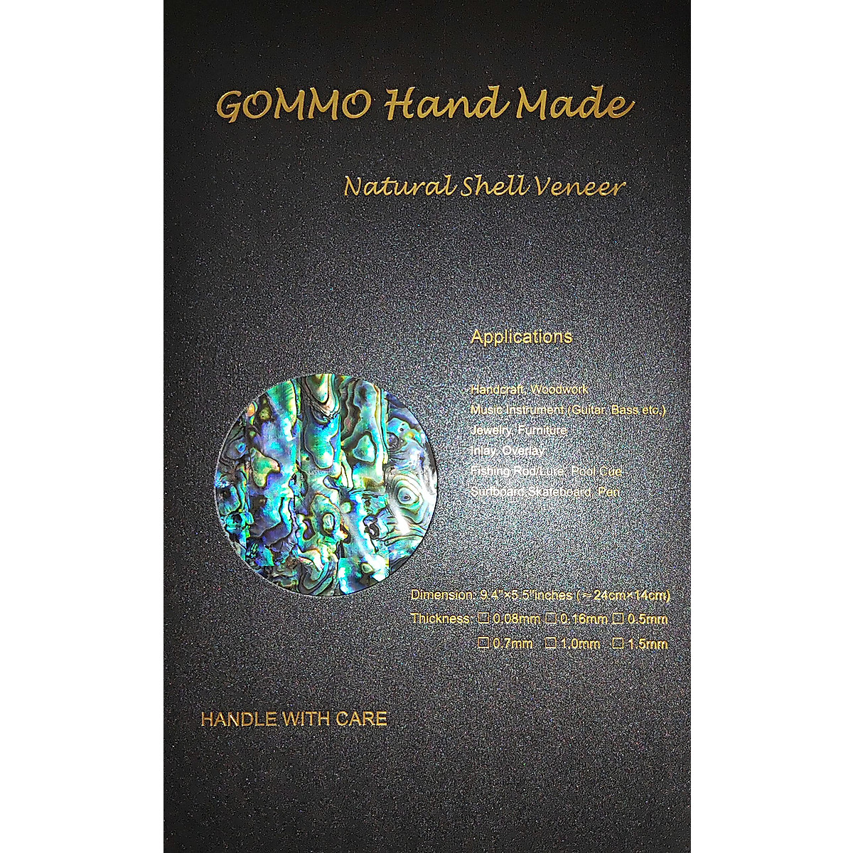 GOMMO Blue Paua Shell Veneer Sheet Enhanced for Inlay and Overlay Flat(9.4" x 5.5" x 0.007")(New Zealand Blue Abalone)