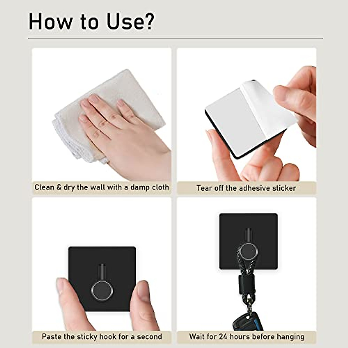 JIQGOZBAN Upgraded Adhesive Hooks Heavy Duty 6 Packs, Thickened Wall Hooks Stainless Steel SUS304 Towel Hooks, Heavy Duty Hooks Bathrooms Wall Mount for Hanging Coat, Hat, Towel, Robe (Black)