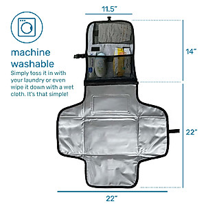 Enovoe Portable Diaper Changing Pad for Baby - Convenient, Durable, Waterproof Travel Changing Mat with Built-in Head Pillow for Your Infant - Grey Leaf Design