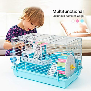 ROBUD Large Hamster Cage Gerbil Haven Habitat Small Animal Cage (Blue)
