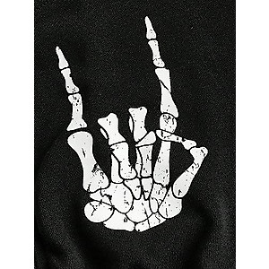 WDIRARA Women's Skeleton Skull Graphic Print Hoodie Drop Shoulder Drawstring Sweatshirt Zipper Up Long Sleeve Crop Top Black M