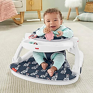Fisher-Price Portable Baby Chair Sit-Me-Up Floor Seat With Snack Tray And Developmental Toys, Navy Garden