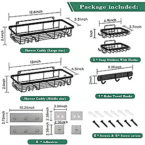 E-HAO Adhesive Shower Caddy Shelf Organizer (2 Pack) with 2 Soap Dishes & 1Towel Hook. 304 Stainless Steel shower Shelves Bathroom Basket Rack for Shower Kitchen Storage