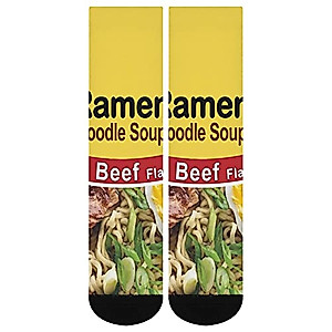 MYSTCOVER Beef Ramen Noodle Soup Flavor Socks for Women Socks for Men Crew Socks for Boys Mid Socks for Girls Stocking Stuffers for Teens Casual Athletic Sport Dress Socks