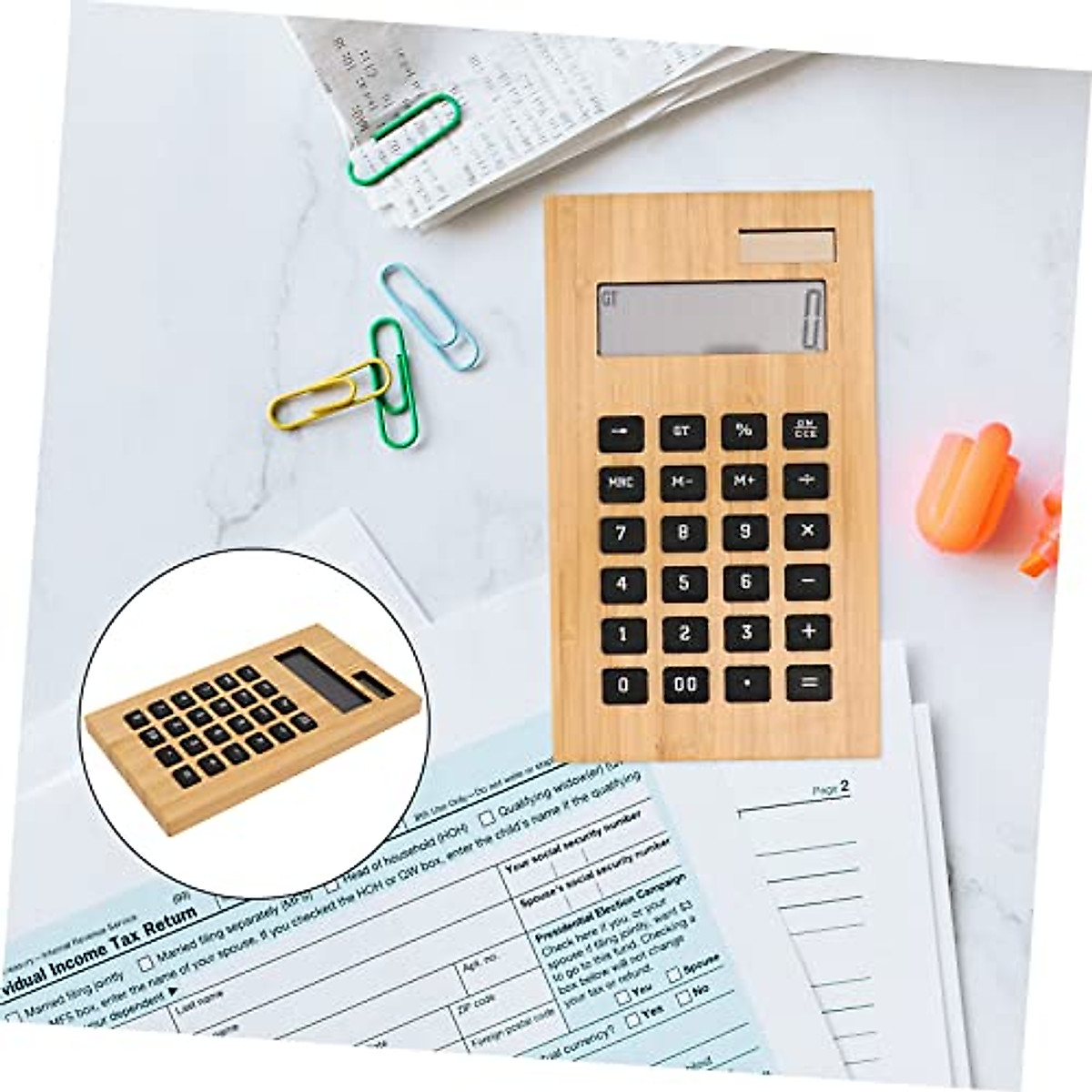 NUSITOU 1pc Battery Office Black Basic Professional with Learning Display Pocket Calculators LCD Tools Useful Bamboo Children Aids Mini Portable Financial for Calculation Digits Wooden