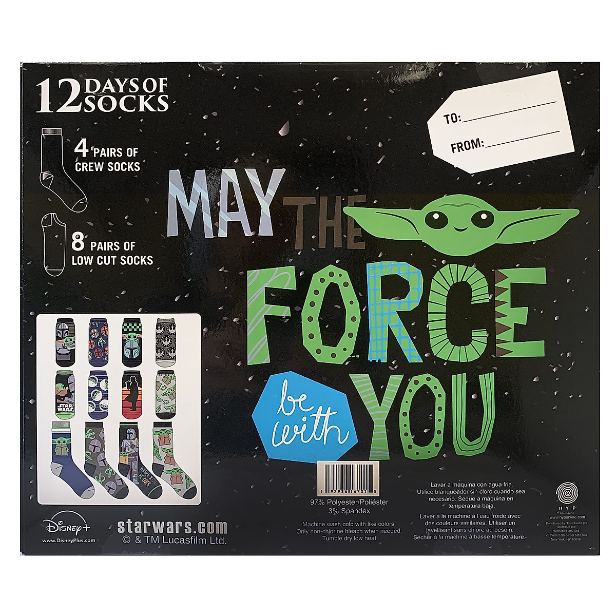 Hyp Star Wars Baby Yoda The Mandalorian Men's 12 Days of Socks in Advent Gift Box