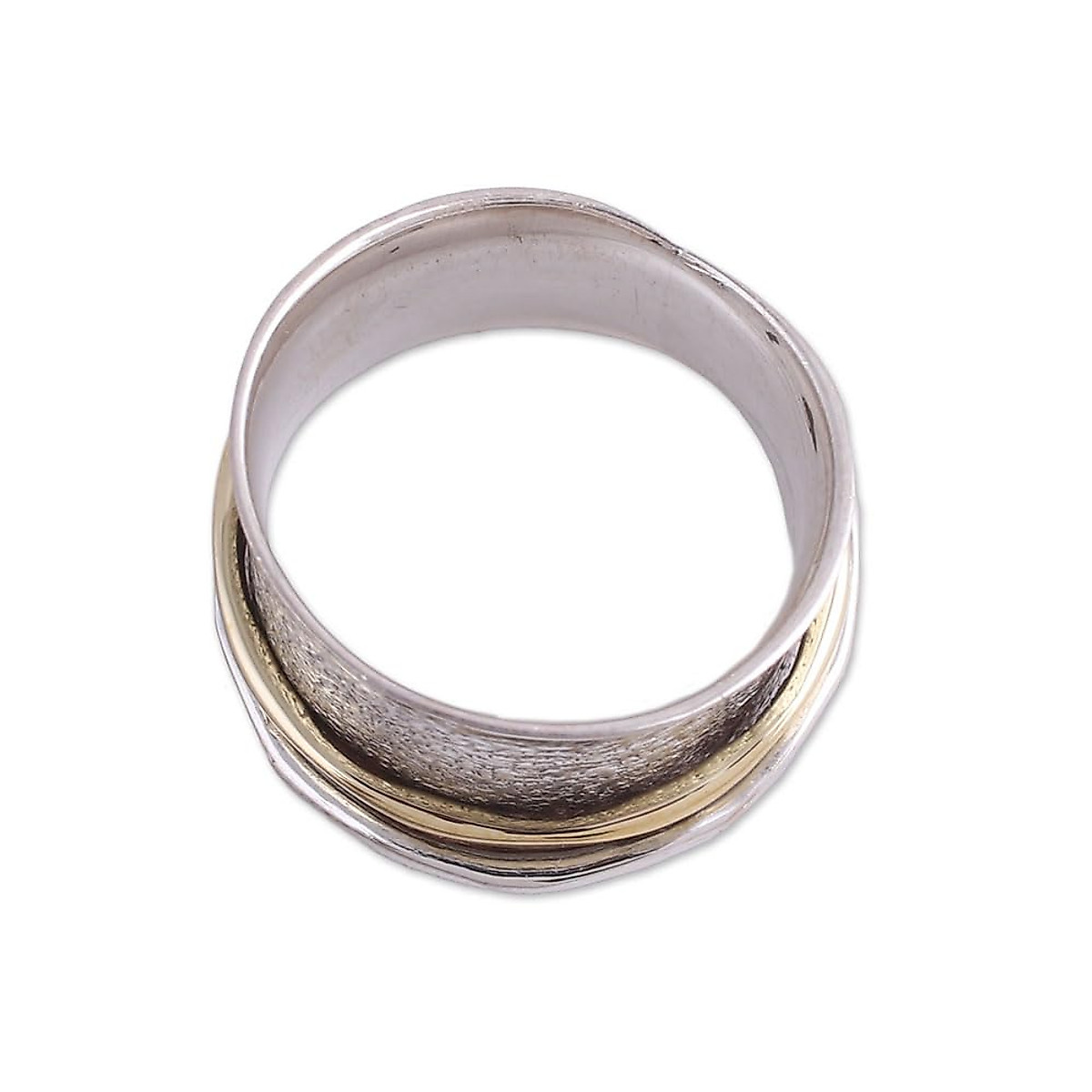 NOVICA Artisan Handmade .925 Sterling Silver Meditation Spinner Ring India with Copper Brass Metallic Tone Band [band Width 10 mm W] 'Stylish Textures'