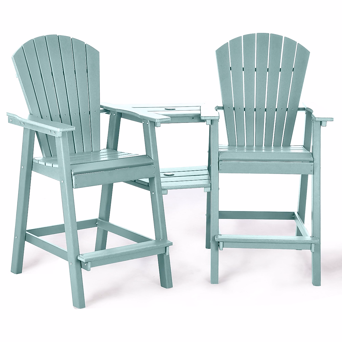 NAVINE Tall Adirondack Chairs Set of 2, HDPE Balcony Chair with Double Connecting Tray, Weather Resistant Outdoor Adirondack Bar Stools for Patio, Deck, Patio, Backyard, Balcony.(Blue)