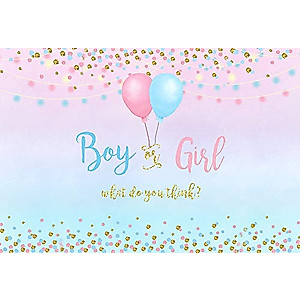 Boy or Girl Gender Reveal Backdrop Blue Pink Dots Balloon Photography Background 7x5ft Vinyl Gender Reveal Baby Shower Party Banner Backdrops W-1860