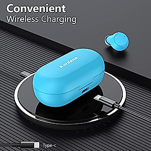 Bluetooth Earbuds Kurdene Wireless Earbuds with Wireless Charging case,Touch Control in Ear Bluetooth 5.0 Waterproof Headphones CVC 8.0 Noise Cancelling Earphone with Deep Bass Sound for Sports-Wathet