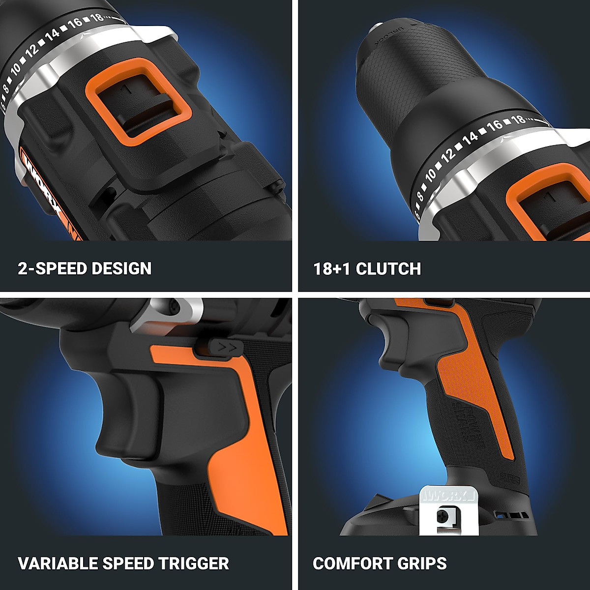 Worx Nitro 20V 1/2" Cordless Brushless Drill Driver 535 in-lbs. Torque and Heavy-Duty 1/2" Chuck, Drill Set with Storage Bag, Cordless Drill Power Share Compatible WX102L – Battery & Charger Included