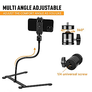 MAKKIWAI Phone Stand for Recording, Phone Tripod Adjustable and Solid, Overhead Phone Mount, Fixable Gooseneck Phone Holder for Video Recording, Online Teaching, Cookie Decorating, Live Streaming