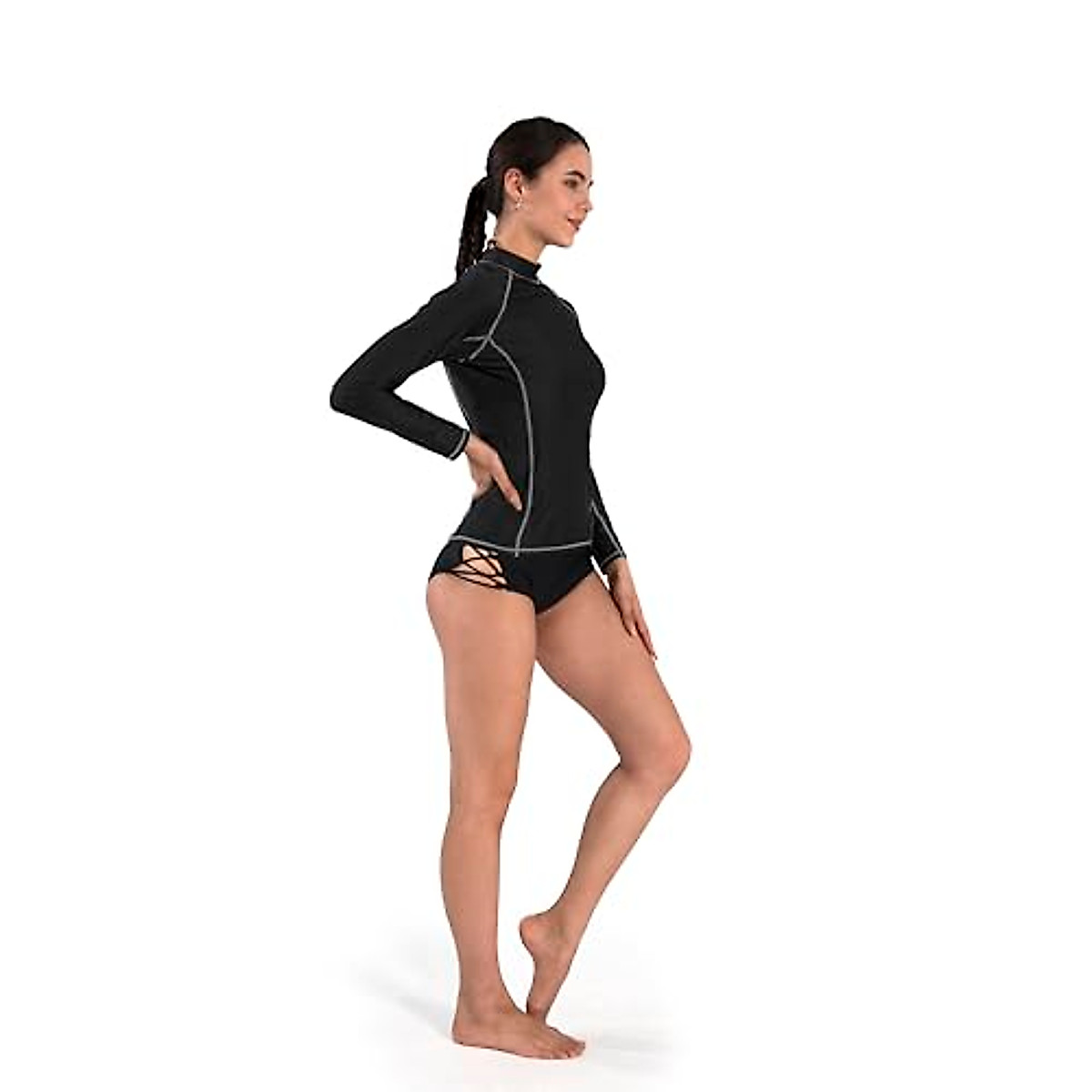 Actleis Women's Long Sleeve Rash Guard UPF50+ UV Sun Protection Quick Dry Swimming Surfing Shirts M Black