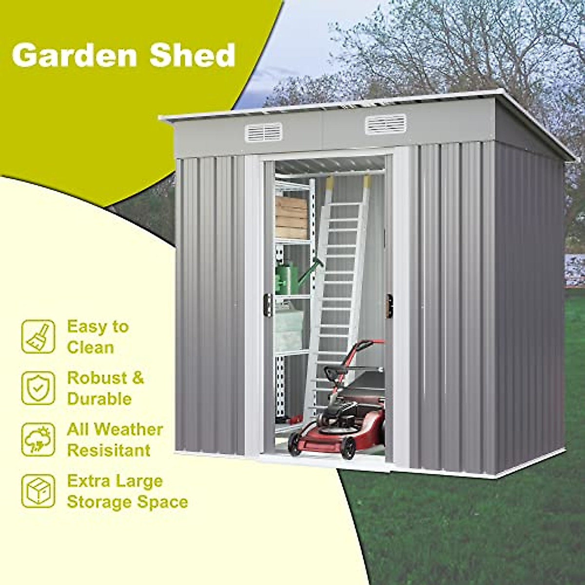 DHHU Outdoor Storage Shed, 6' x 4' Metal Garden Sheds, Metal Tool Sheds, Heavy Duty Storage House with Lockable Doors & Air Vent for Backyard Patio Lawn to Store Bikes, Lawnmowers