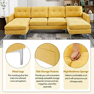 FIQHOME Living Room Furniture Sets,110" Reversible Sectional Sofa,U/L Shaped Couch with Movable Ottoman,Modular Oversized Sofá w/Lounge Chaise for Home,Office,Apartment,Dorm,Yellow
