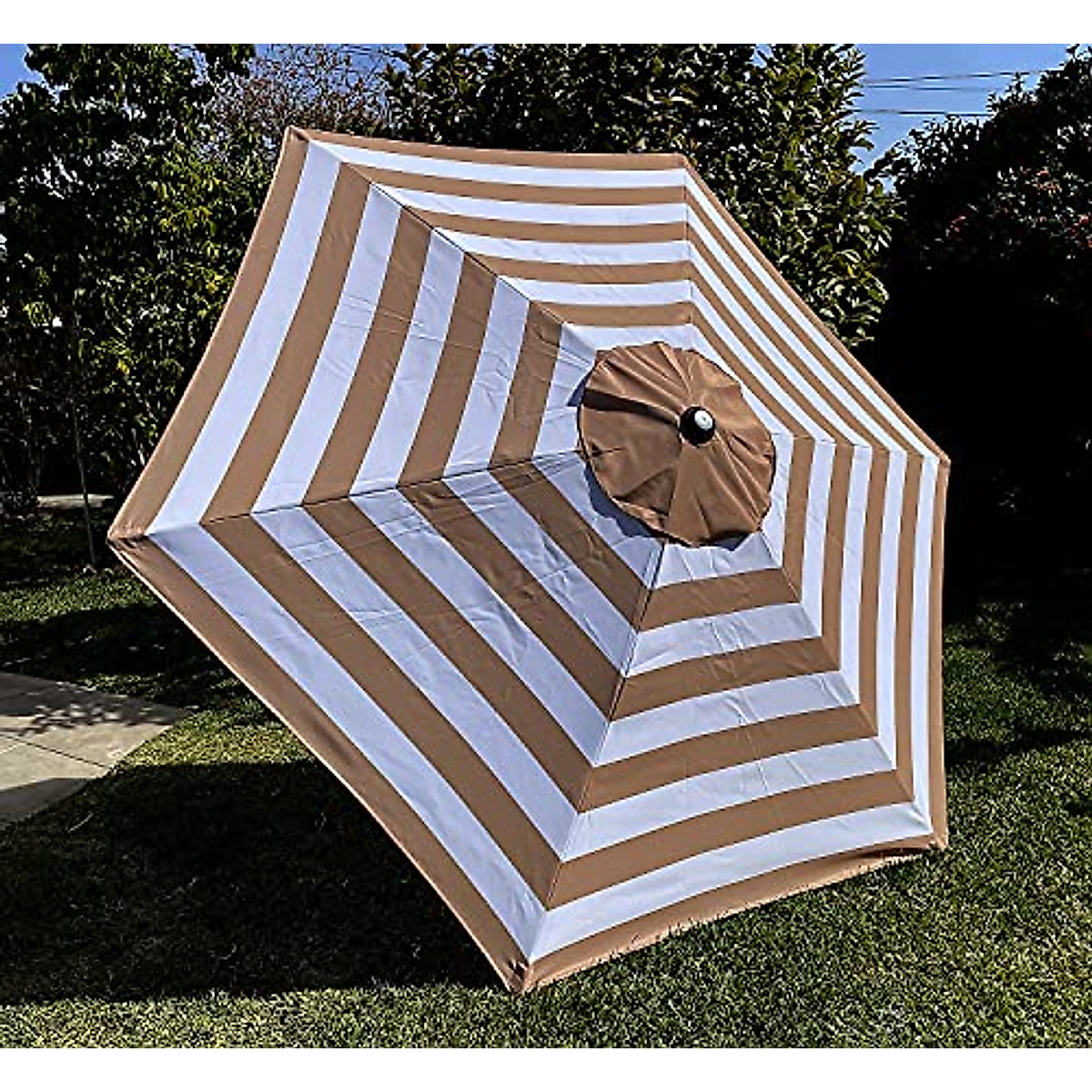 BELLRINO DECOR BELLRINO Replacement 9 ft 6 ribs MEDIUM COFFEEWHITE STRIPE STRONG & THICK Umbrella Canopy (Canopy Only)