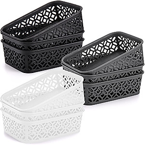 ZEAYEA 9 Pack Small Plastic Storage Basket, Classroom Organizer Baskets for Shelves Desk Drawer, Pantry Woven Basket Bins for Bedroom Closet Office School, 7.7" L x 5.5" W x 2.4" H