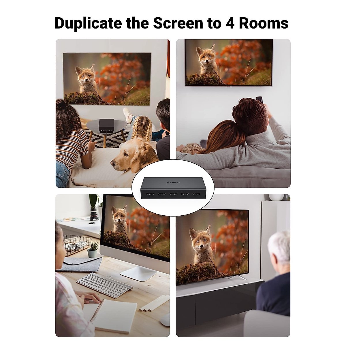 UGREEN HDMI Splitter 1 in 4 Out 4K@60Hz HDMI 2.0 Splitter 18 Gbps 1x4 Only Mirror Screen Support EDID HDCP 2.2/1.4 3D HDR Compatible with Apple TV Blu-Ray Monitor Xbox PS5/4 Switch Projector