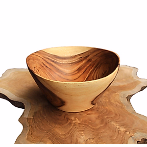 Kasih Co-op Large Suar Wood Salad Bowl Made of One Solid Wood 12" x 10" x 7"