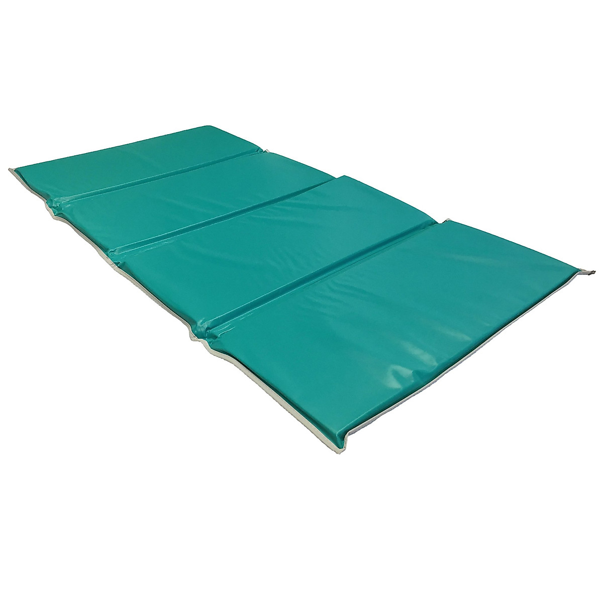 KinderMat, Heavy-Duty 1" Thick Rest Mat, 4-Section Rest Mat, 48" x 24" x 1", Blue/Teal with Grey Binding, Great for School, Daycare, Travel, and Home, Made in The USA