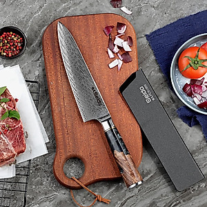 Seido Knives Gyuto Executive Chef Knife 8 inch Razor Blade Shard Traditional Japanese VG10 Damascus Steel - Stainless Steel Bolster, Resin Epoxy Black Handle