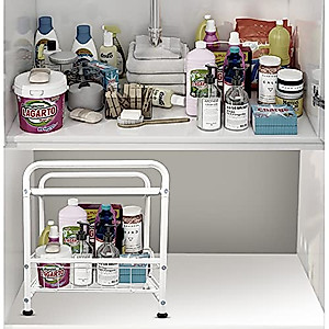 Under Sink Organizers and Storage, Nevfiro 2-Tier Pull Out Sliding Drawer Under Sink Shelf Organizer Metal Cabinet Basket Organizer for Kitchen Bathroom Countertop Laundry