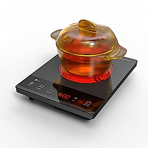 PAYISHO 1600W Electric Hot plate Single Burner,Portable Electric Stove for Cooking,Infrared Burner,24Hour Setting,Gray Crystal Glass Surface Compatible for All Cookware Gray