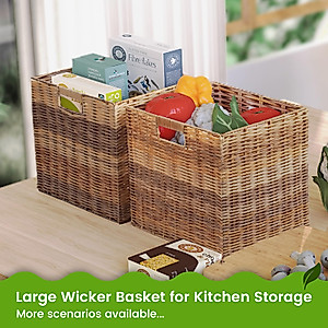 Wicker Storage Baskets 2-Pack, 12.6in Cube Storage Bins, large Woven Baskets for Shelves, Waterproof Wicker Baskets Foldable Organizer for Laundry Room, Bedroom, Living Room, Nursery Room, Set of 2
