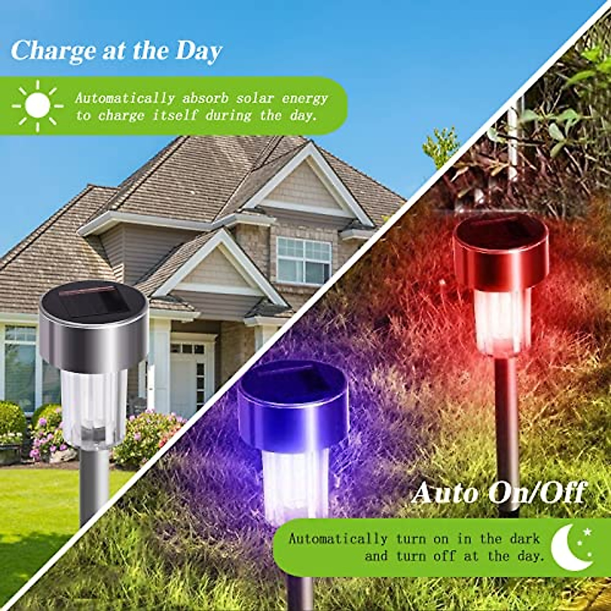 Solar Lights Outdoor Christmas, 12Pack Stainless Steel LED Landscape Pathway Lights Solar Powered, Solar Garden Lights for Pathway Driveway Yard & Lawn - Multicolor