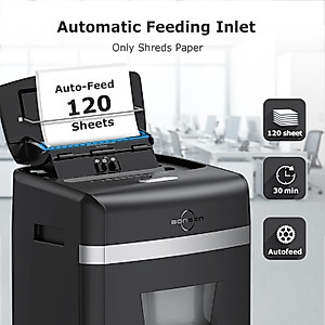 BONSEN 12-Sheet Crosscut Paper Shredder for Home Office, 52dB, P-4, Large 6-Gal Bin, 10-Min Non-Stop Running, Credit Card/Staple Shredder for Home