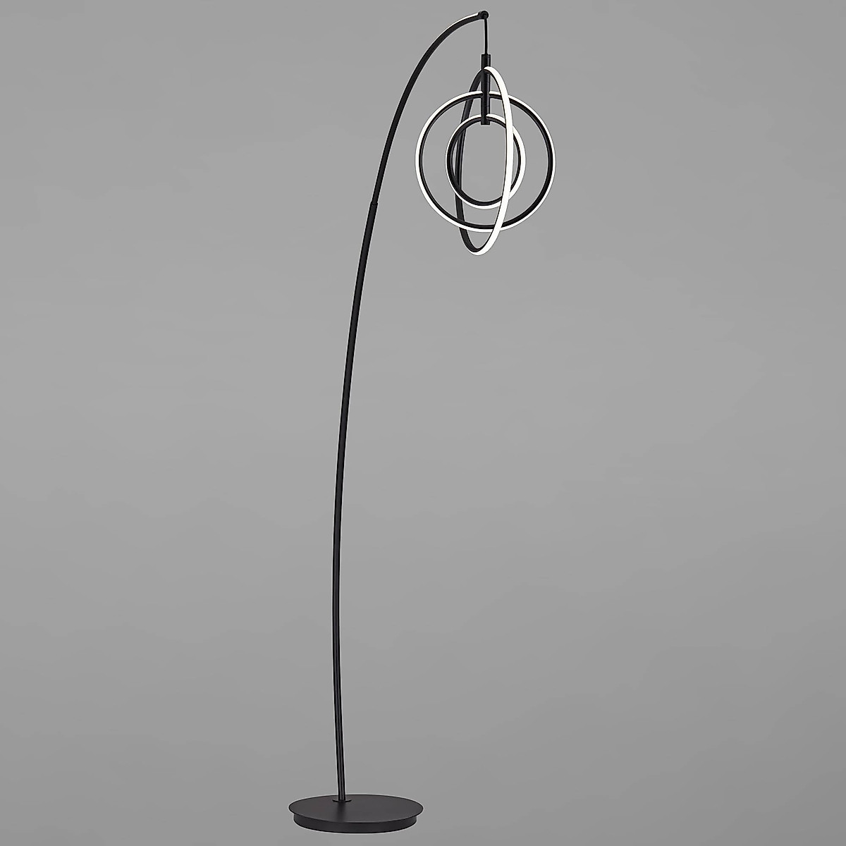 Possini Euro Design Allura Modern 79" Tall Arc Floor Lamp Standing Matte Black Metal 3-Ring Swivel LED Light for Living Room Reading Family Bedroom Bedside Office House Home